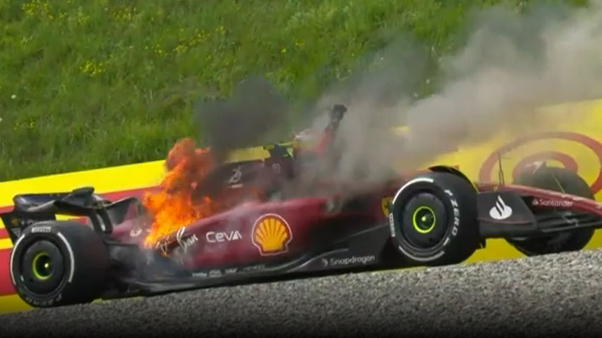 F1 Austrian Grand Prix: Ferrari of Carlos Sainz catches fire, Charles ...
