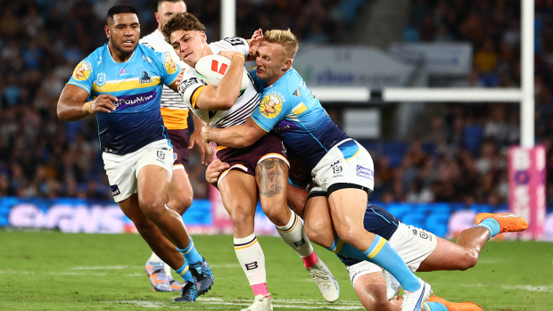 NRL news 2023: Reece Walsh and Kotoni Staggs argument, Brisbane Broncos v Gold Coast Titans ...