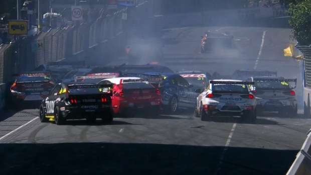 Supercars news | Flames engulf cars in enormous Gold Coast 500 crash at ...