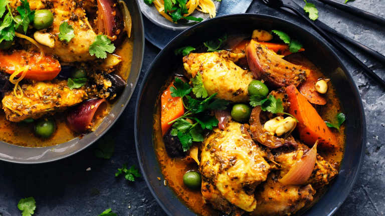 Neil Perry's chicken and green olive tagine, and Moroccan carrot salad
