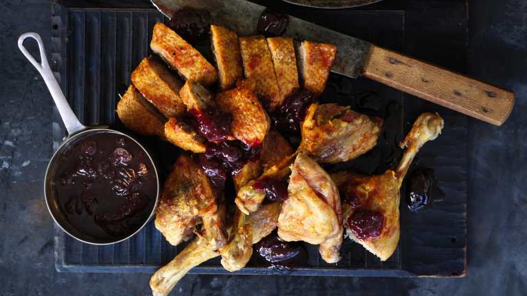 Neil Perry's roast duck with cherries