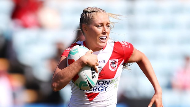 Teagan Berry of the Dragons makes a break during the round 10 NRLW ...