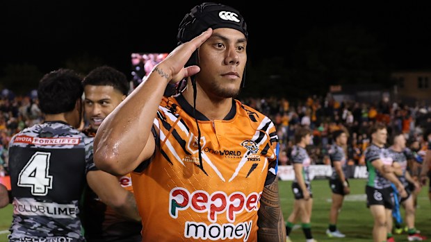 SYDNEY, AUSTRALIA - APRIL 23: Jarome Luai of the Wests Tigers ...