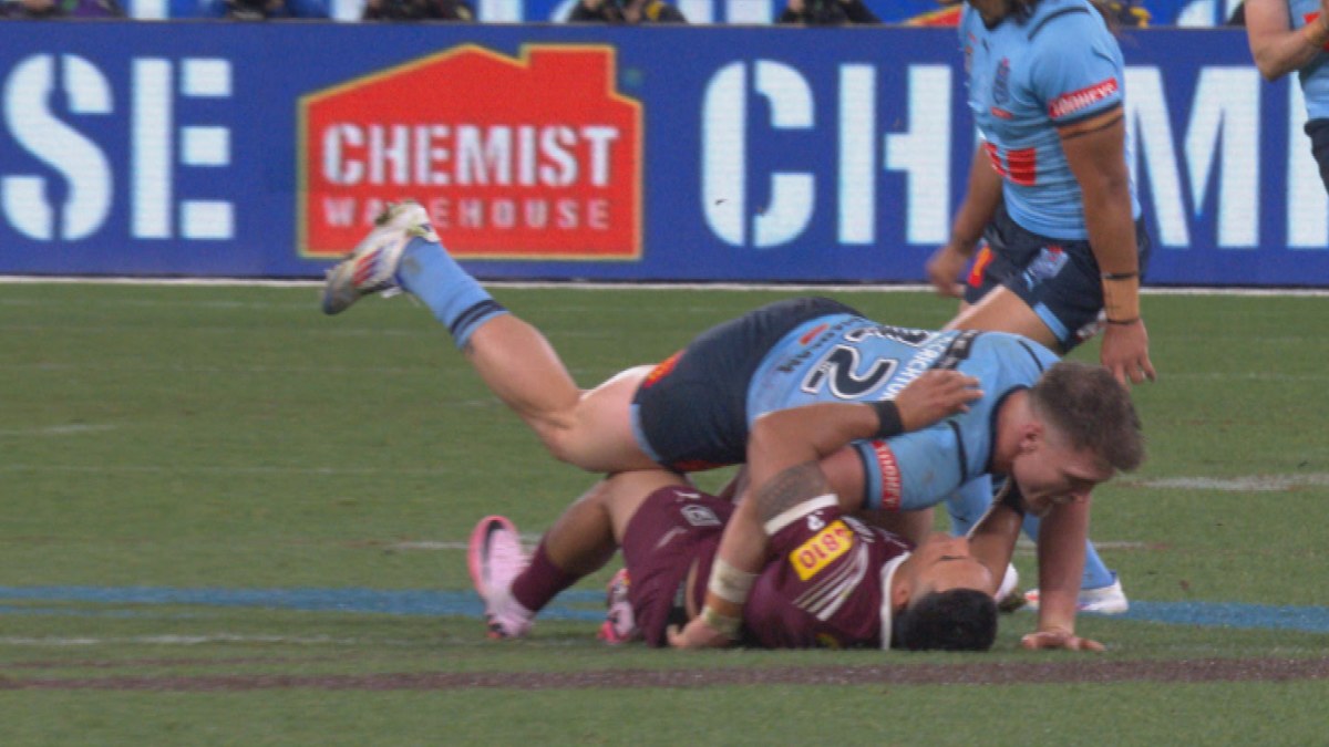 State of Origin 2 2024: Angus Crichton smashing hit on Valentine Holmes ...