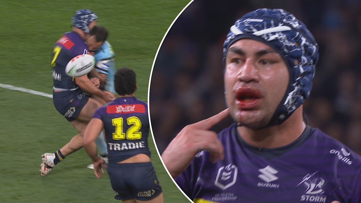 NRL preliminary final 2025 | Braydon Trindall high shot on Jahrome ...