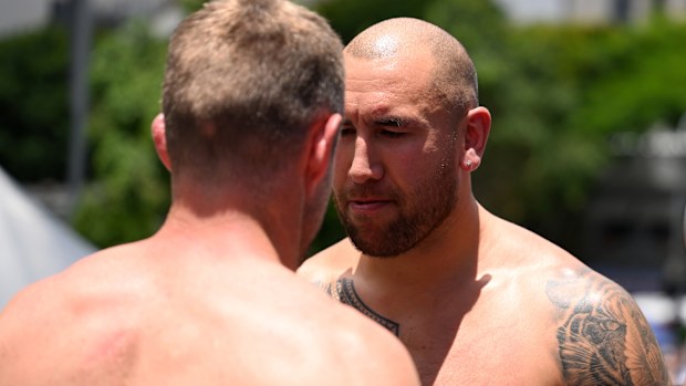 Nelson Asofa-Solomona faces off with Jeremy Latimore. No Limit Boxing