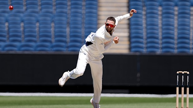 Matt Short bowls during day four of the Sheffield Shield match between ...