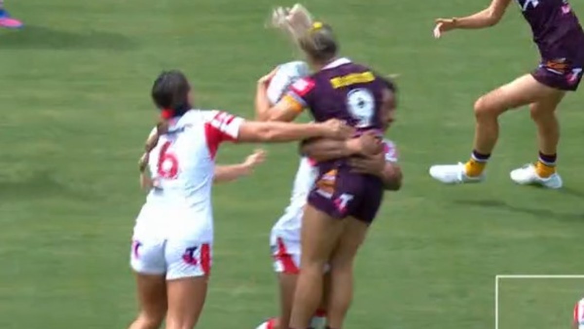 NRLW news, big hit video, Elsie Albert vs Lauren Brown, Dragons vs Broncos