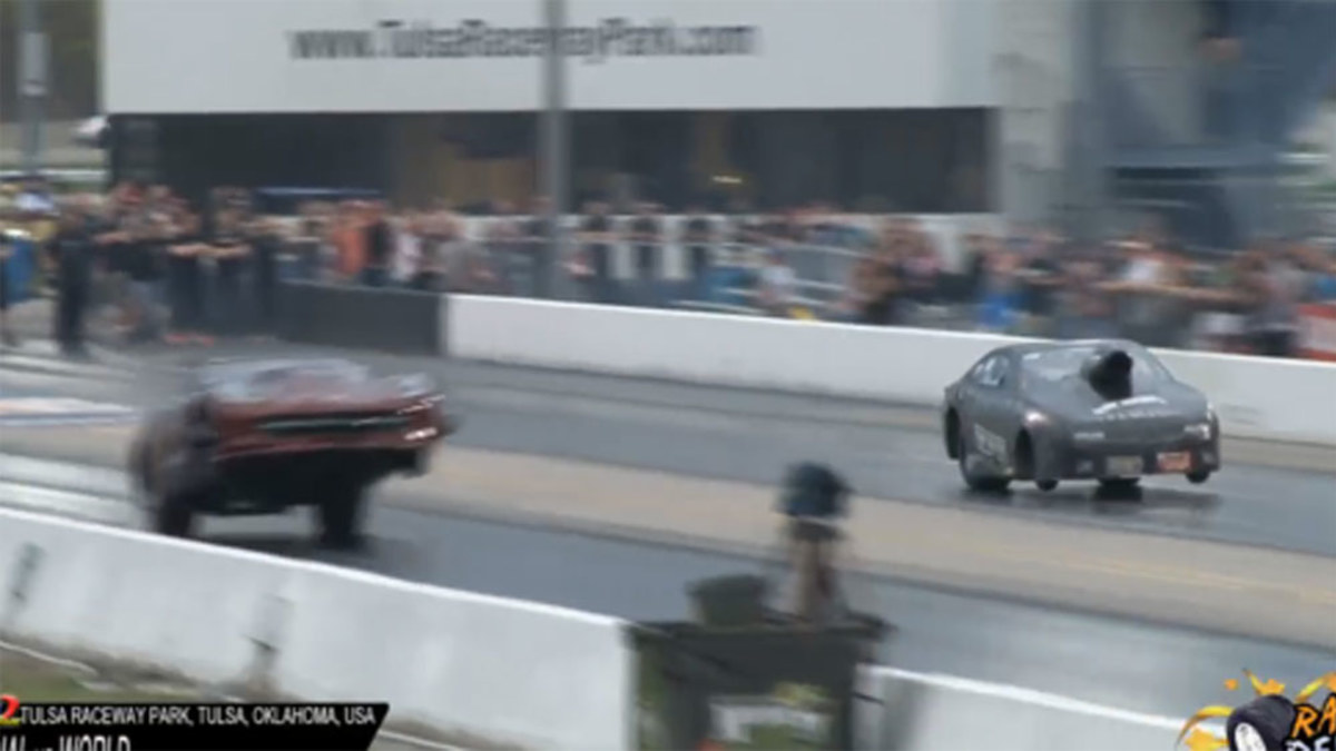 Flying Corvette goes airborne during spectacular crash