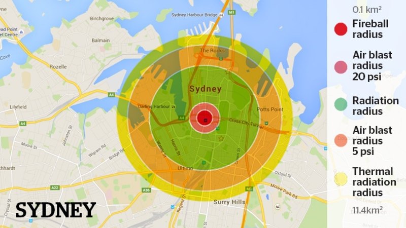 Modern Nuclear Bomb Blast Radius