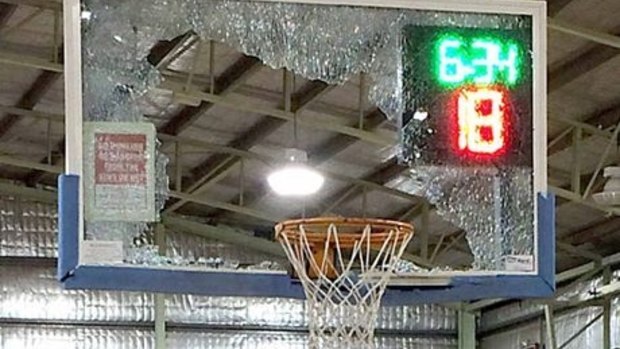 Slam dunk breaks backboard in Ipswich
