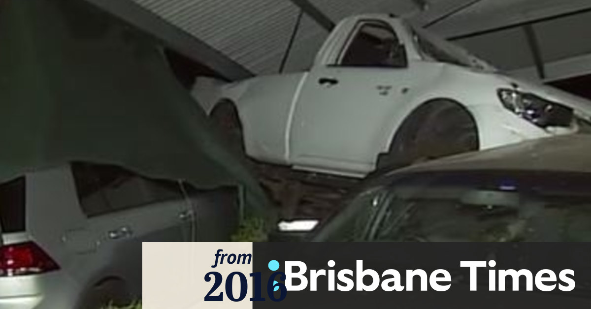 Flying ute crashes into carport causing collapse