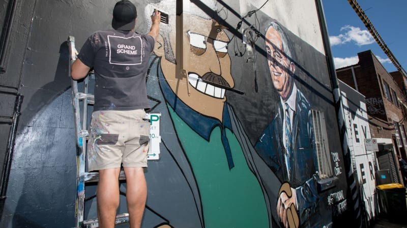 Graffiti artist Scott Marsh morphs Mike Baird into Malcolm Turnbull