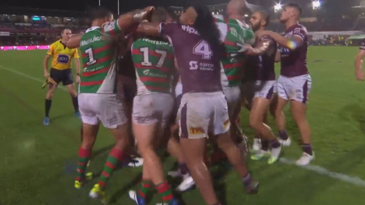 Manly vs Souths: Brawl mars final minute at Brookvale Oval