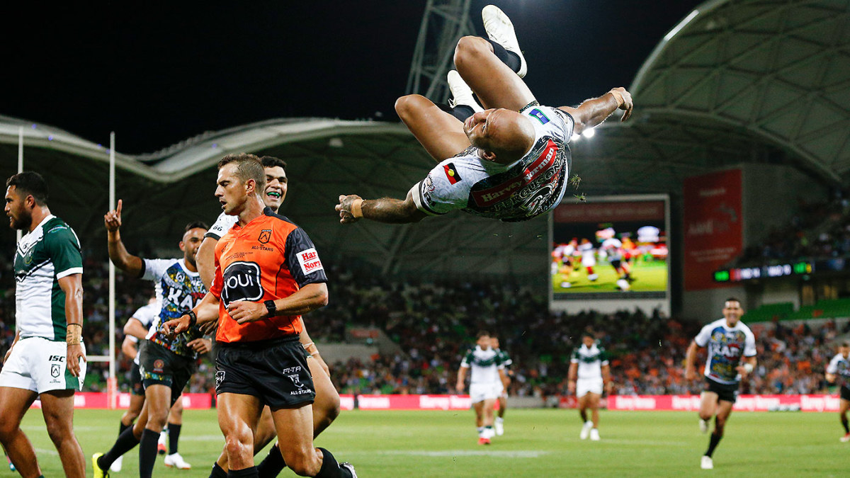 NRL: Blake Ferguson roasted after backflip try celebration in All Stars ...