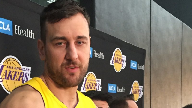 Andrew Bogut happy just to get through Los Angeles Lakers debut unscathed