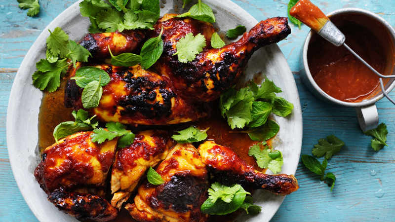 Adam Liaw's sticky ginger roast chicken, and honey and pistachio meringues