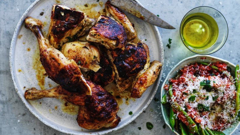 Neil Perry's chicken cooked under a brick