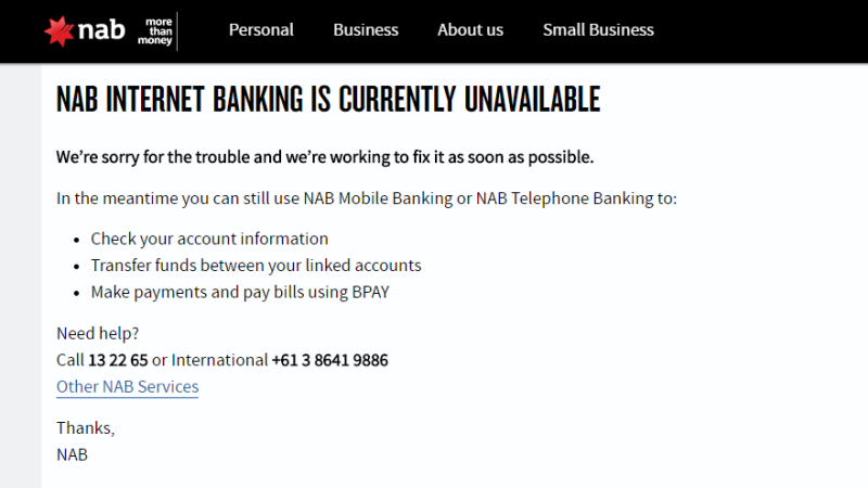 NAB internet, mobile banking outage leaves customers in the lurch