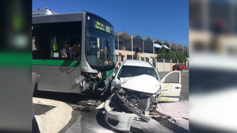 Transperth bus crashes into car and wall in Fremantle