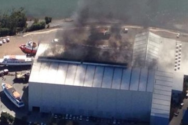 Navy ship HMAS Bundaberg goes up in flames in Brisbane's east