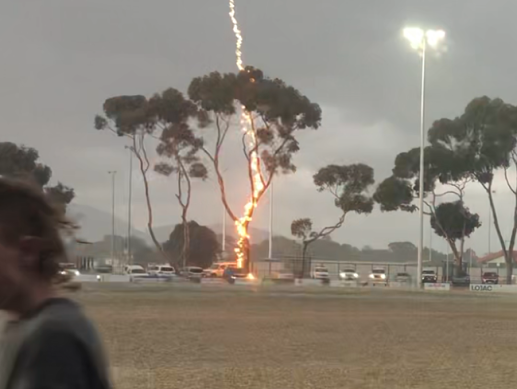 Lightning strike Victoria: Footy players run for cover Bisinella Oval ...