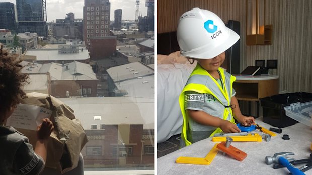 Perth tradies come together to brighten up toddler's hotel quarantine stay