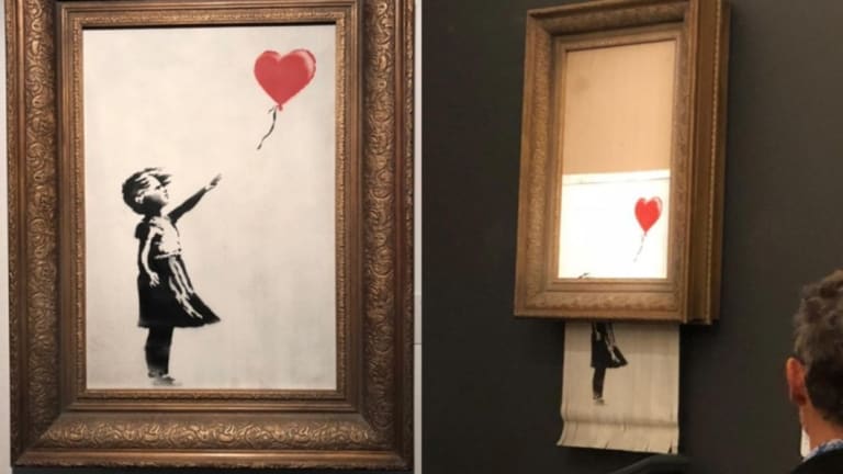 Banksy painting destroyed in artist's prank at Sotheby's auction