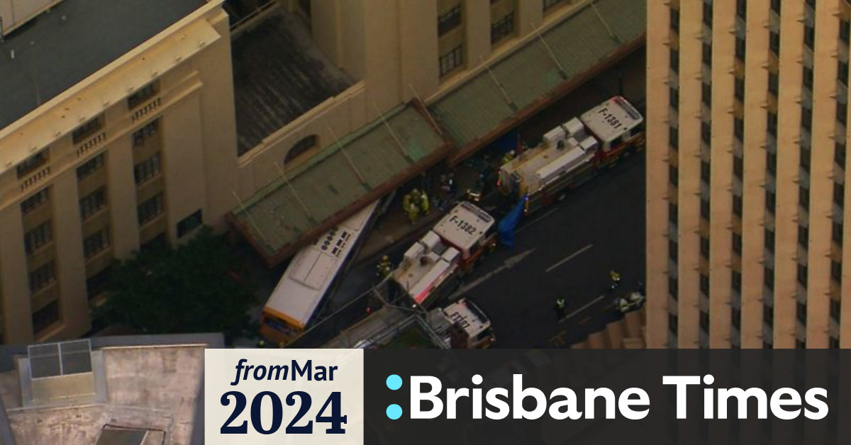 Brisbane bus crash: Young woman dies after bus mounts Edward Street ...
