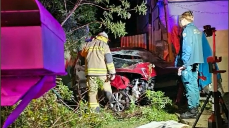 Three teenage girls hospitalised after crashing stolen car into house ...