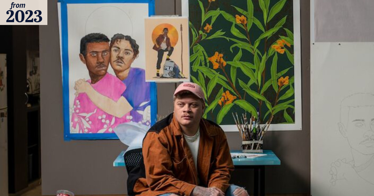Legally blind artist Dylan Mooney wins Brisbane Portrait Prize