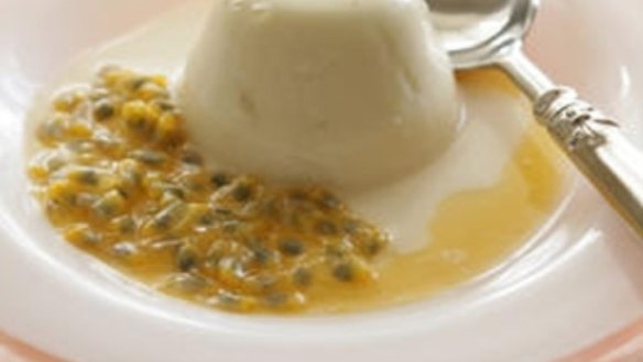 Coconut flummery with passionfruit