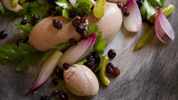 Pickled eschalots and currants with parsley and cornichons
