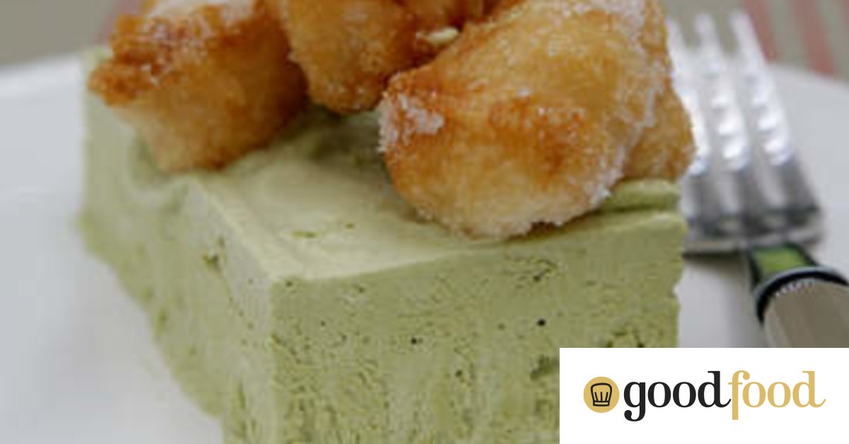 Green tea parfait and deep-fried lychees