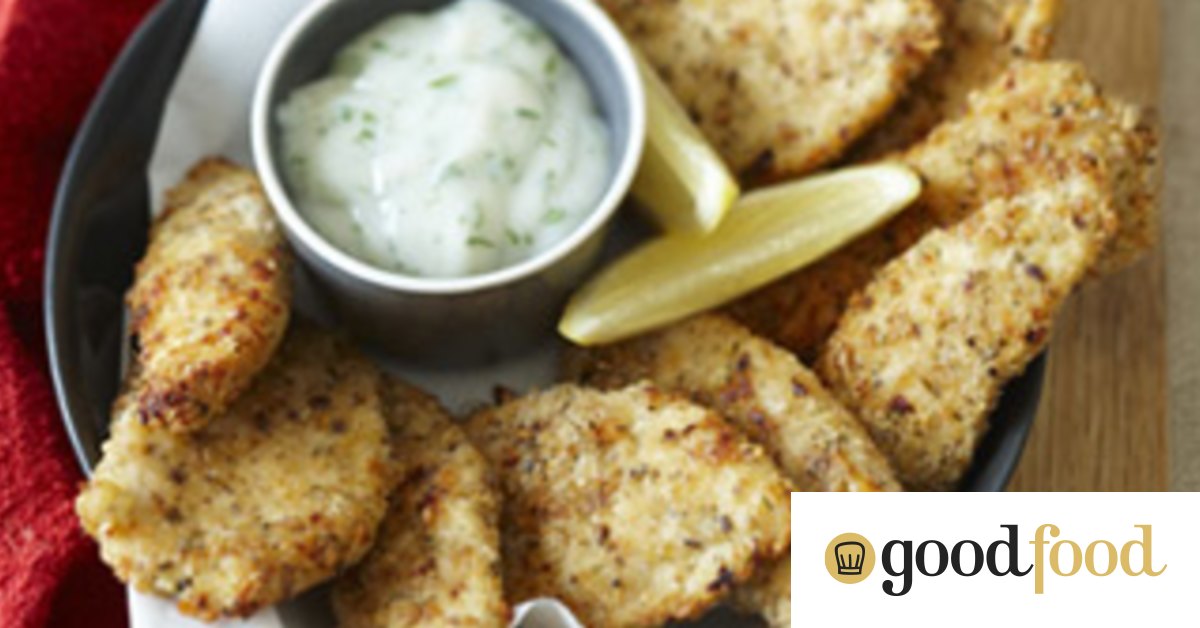 Oven baked chicken crunchies with lemon mayo