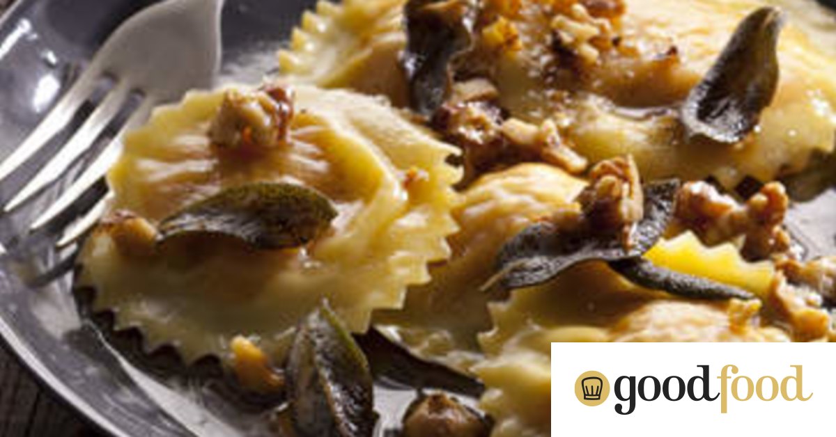 Pumpkin ravioli with burnt-butter sauce