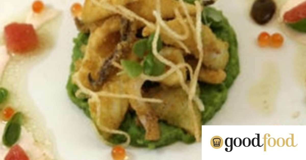 Grilled marron with crushed peas