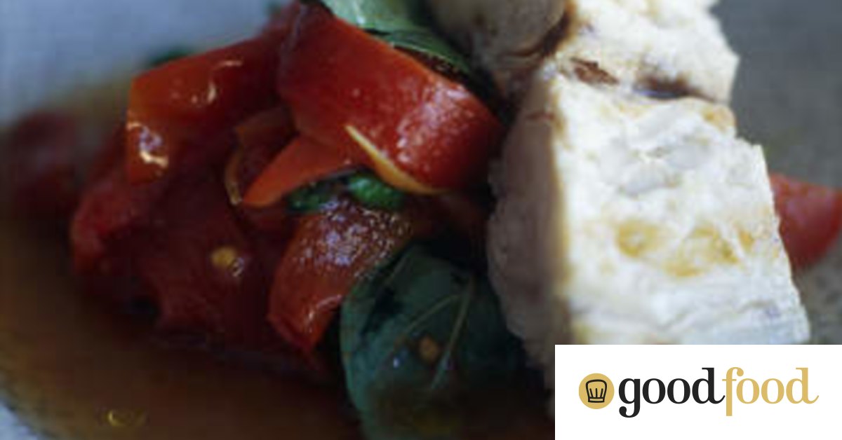 Grilled kingfish with tomato, red capsicum and basil