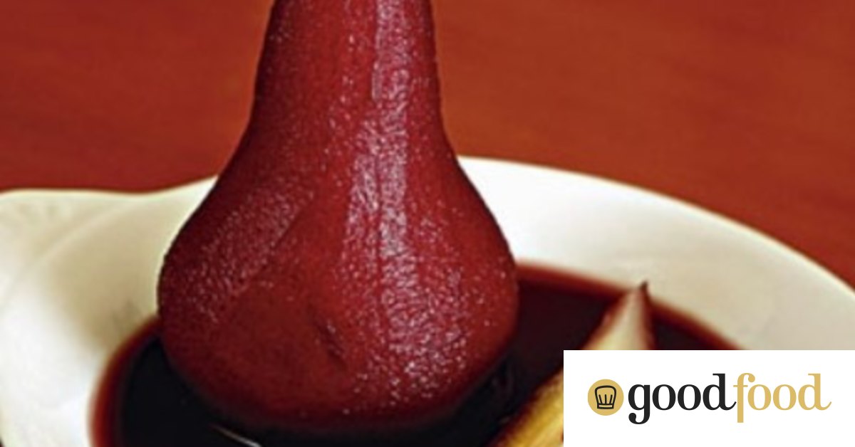 Pears poached in ruby port