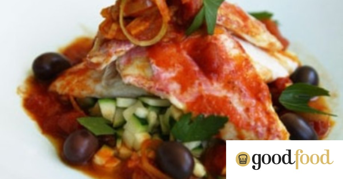 Steamed red mullet with Mediterranean vegetables