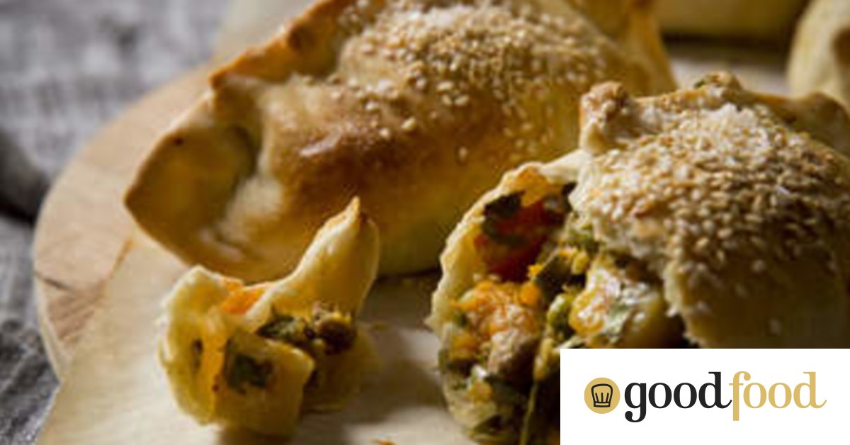 Lamb, vegetable and cheddar pasties with olive oil pastry