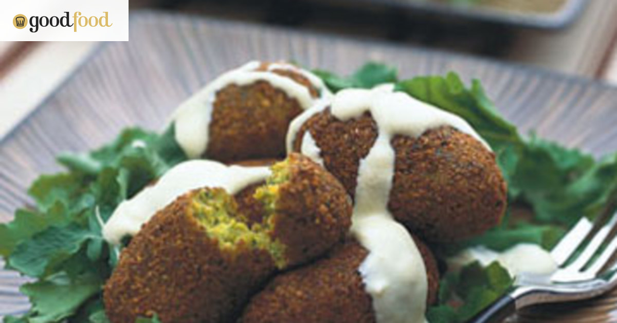 Falafel with rocket and tahini yoghurt dressing