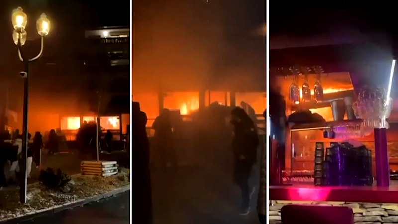 Chaotic scenes as fire rips through bar in Swiss ski resort