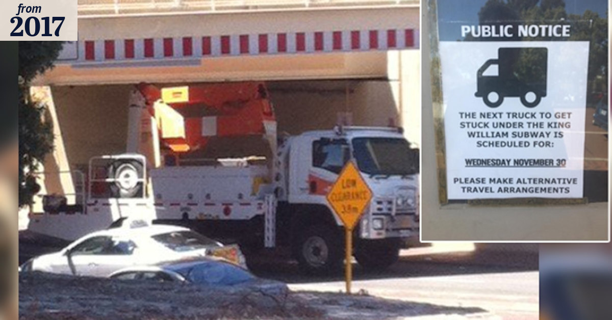 Yet another truck gets stuck under Bayswater Bridge