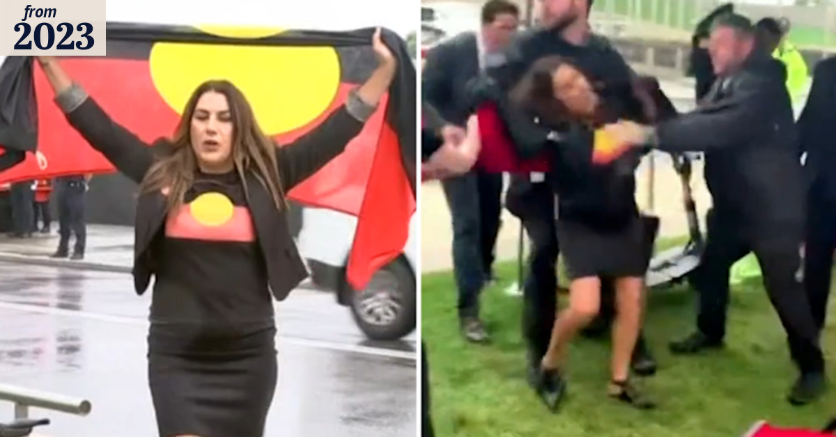 Lidia Thorpe pulled to ground by police at anti-transgender rally