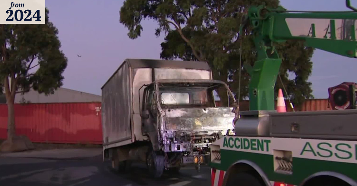 Truck rams storage depot before being set alight in Melbourne