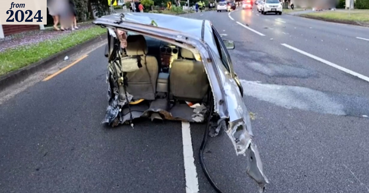 Driver miraculously unharmed after car ripped in-half during crash