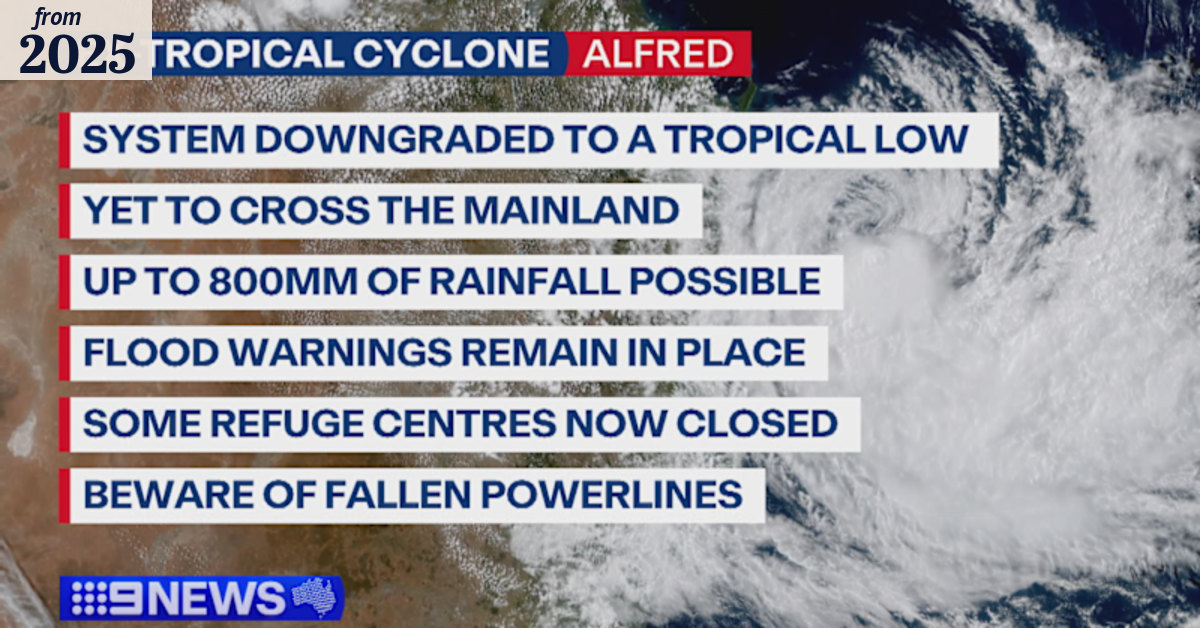 Tropical Cyclone Alfred downgraded